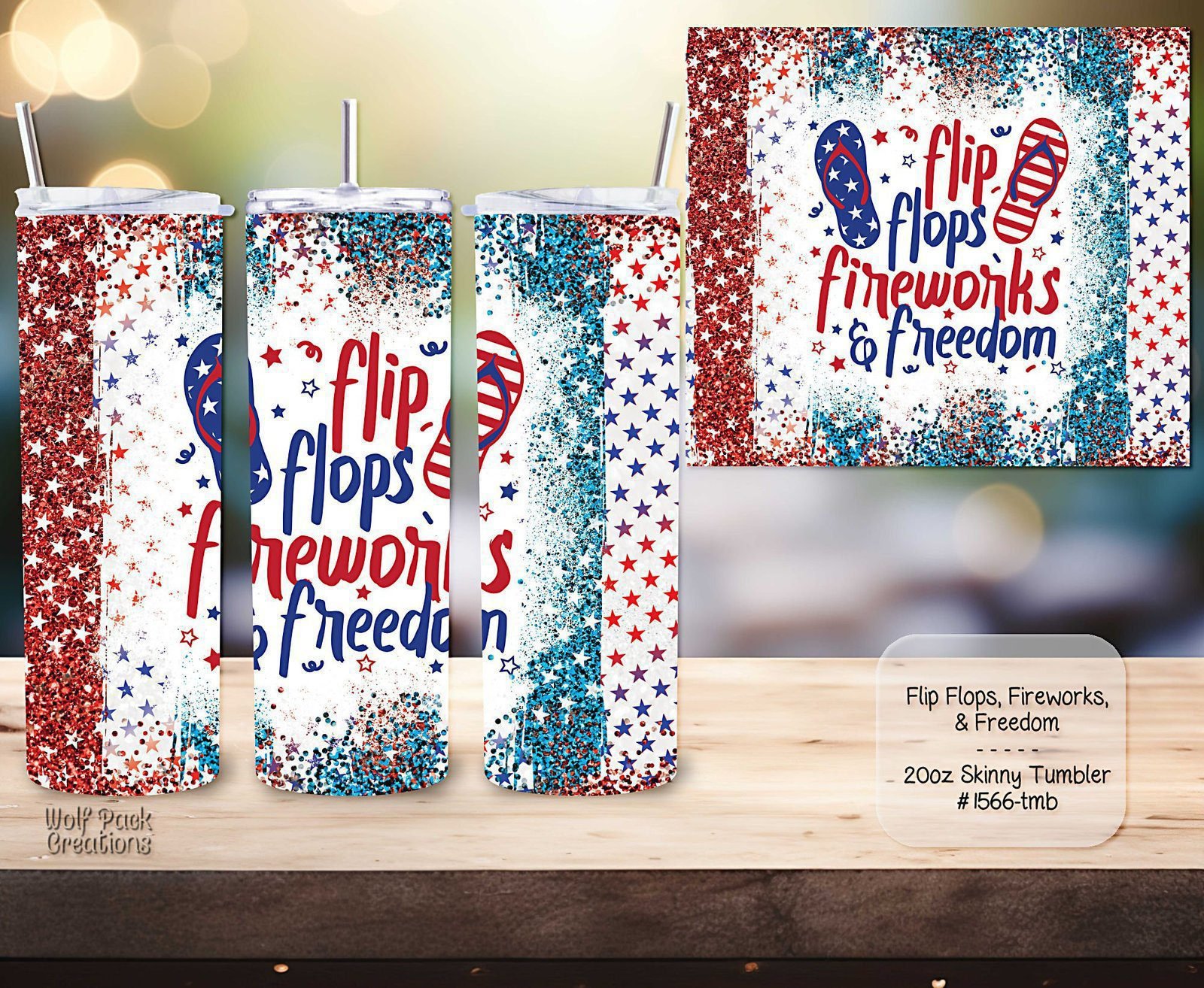 Beautiful Flip Flops & Fireworks Design on a Skinny Tumbler