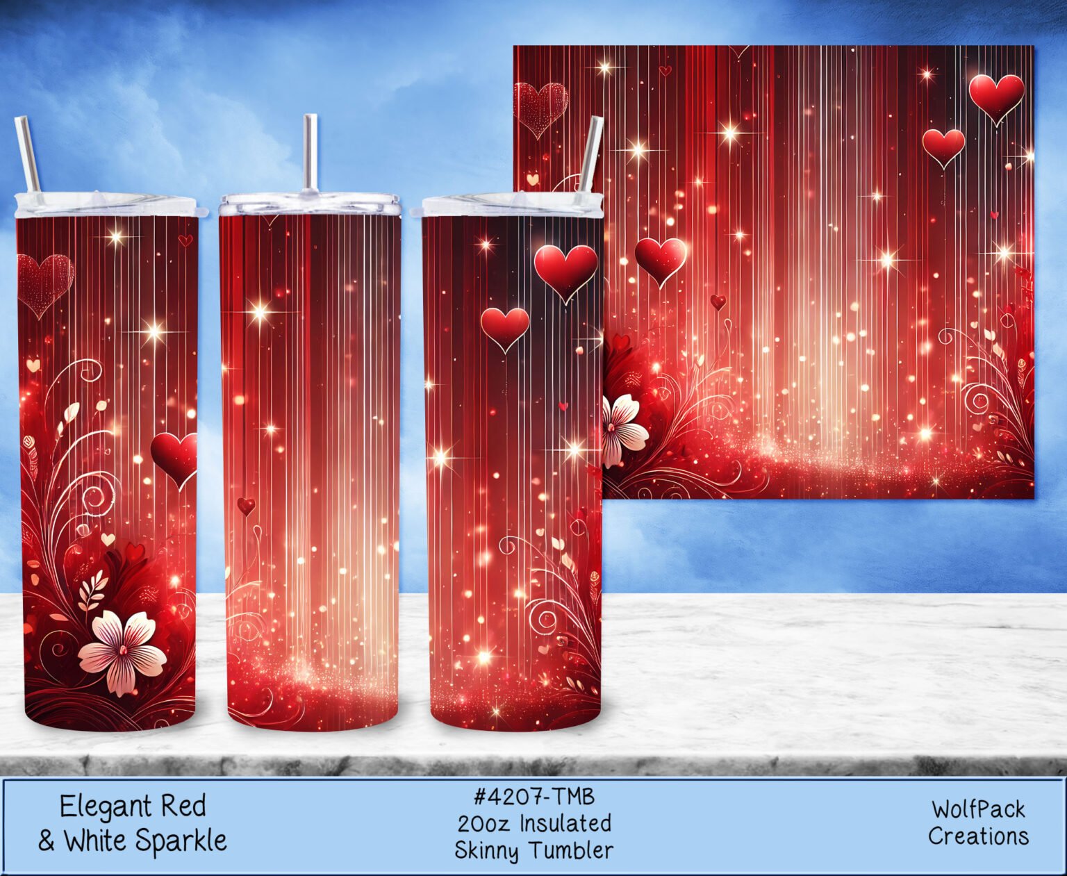 Valentine’s Day Stainless Steel Tumbler – Red Hearts Design